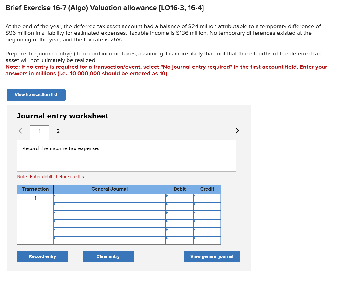 Solved Brief Exercise 16-7 (Algo) ﻿Valuation allowance | Chegg.com