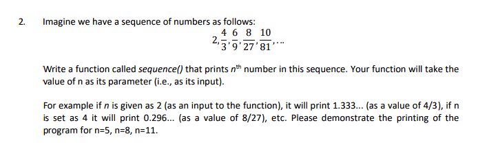 Solved 2. Imagine we have a sequence of numbers as follows: | Chegg.com