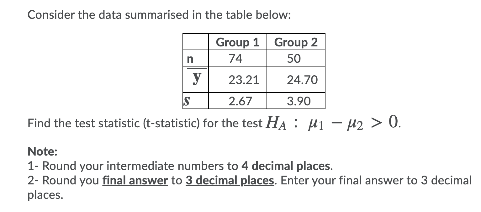 Solved Consider the data summarised in the table below: | Chegg.com