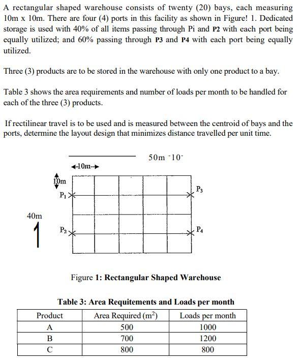 Solved A rectangular shaped warehouse consists of twenty | Chegg.com