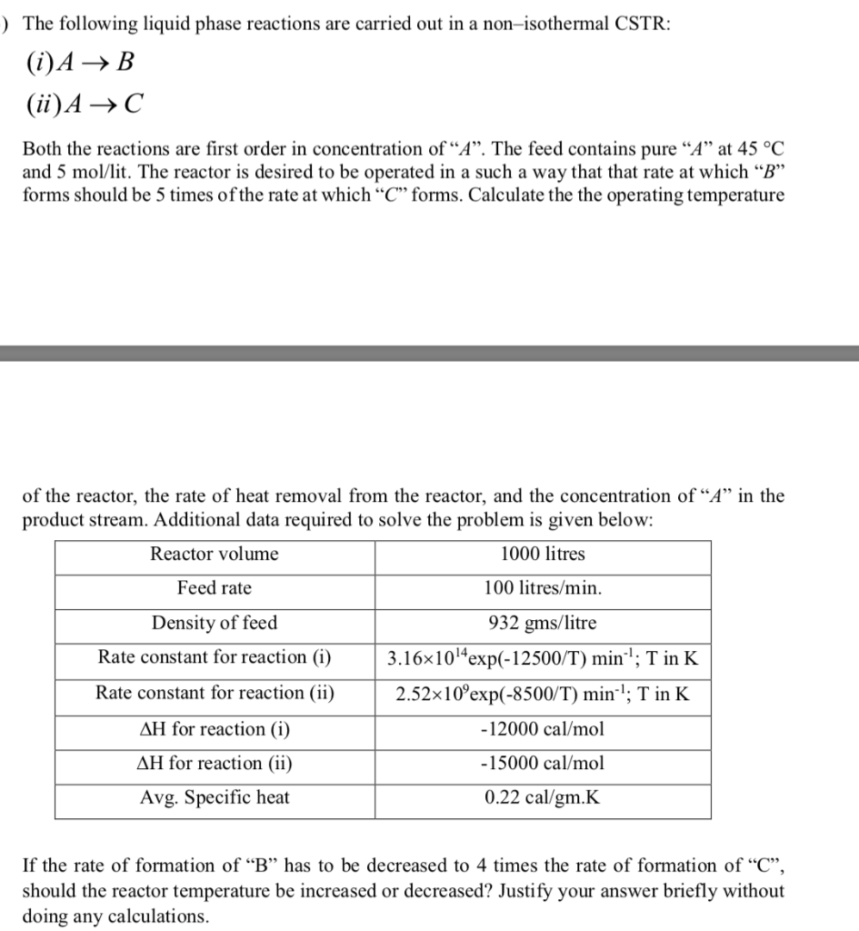 ) The following liquid phase reactions are carried | Chegg.com