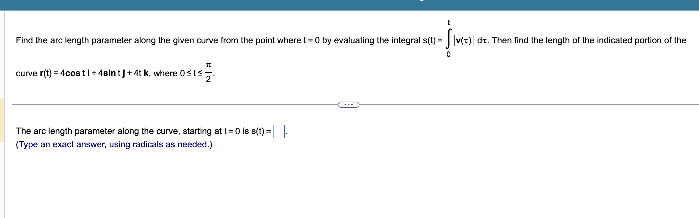 Solved Find the arc length parameter along the given curve | Chegg.com