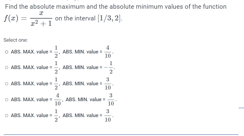 Solved Find the absolute maximum and the absolute minimum | Chegg.com