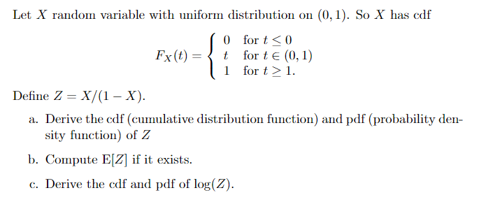 Solved = Let X random variable with uniform distribution on | Chegg.com