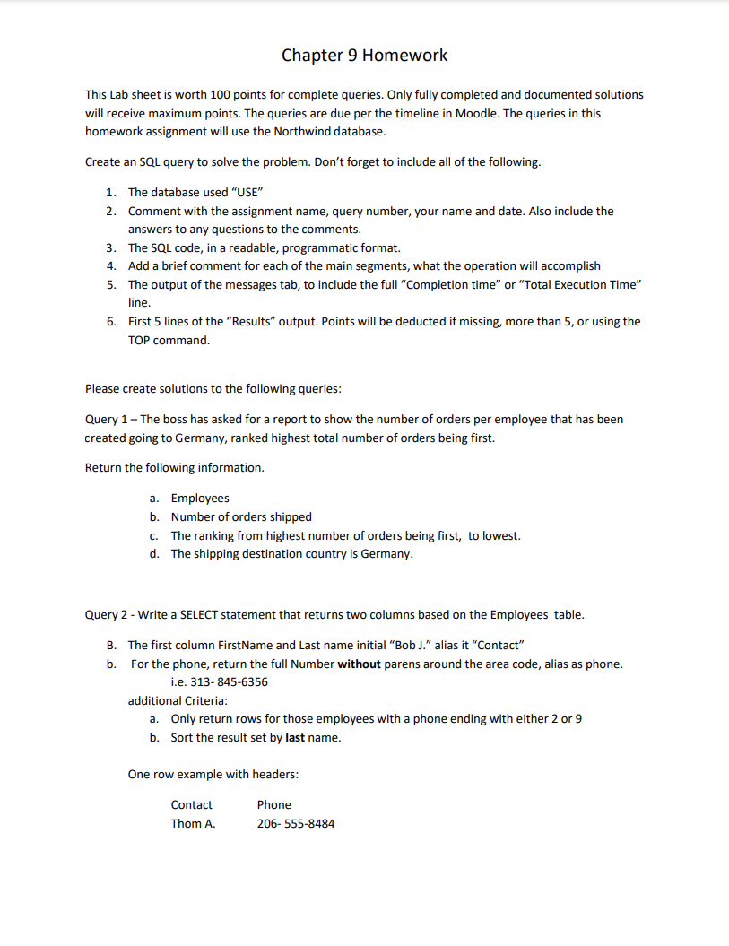 Solved Chapter 9 Homework This Lab sheet is worth 100 points | Chegg.com