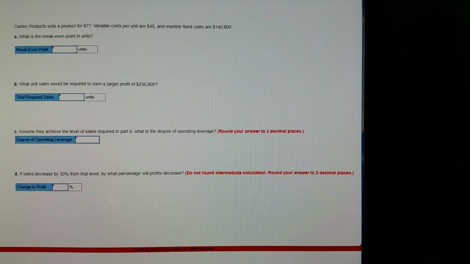 Solved Cantor Products sells a product for $77. Variable | Chegg.com