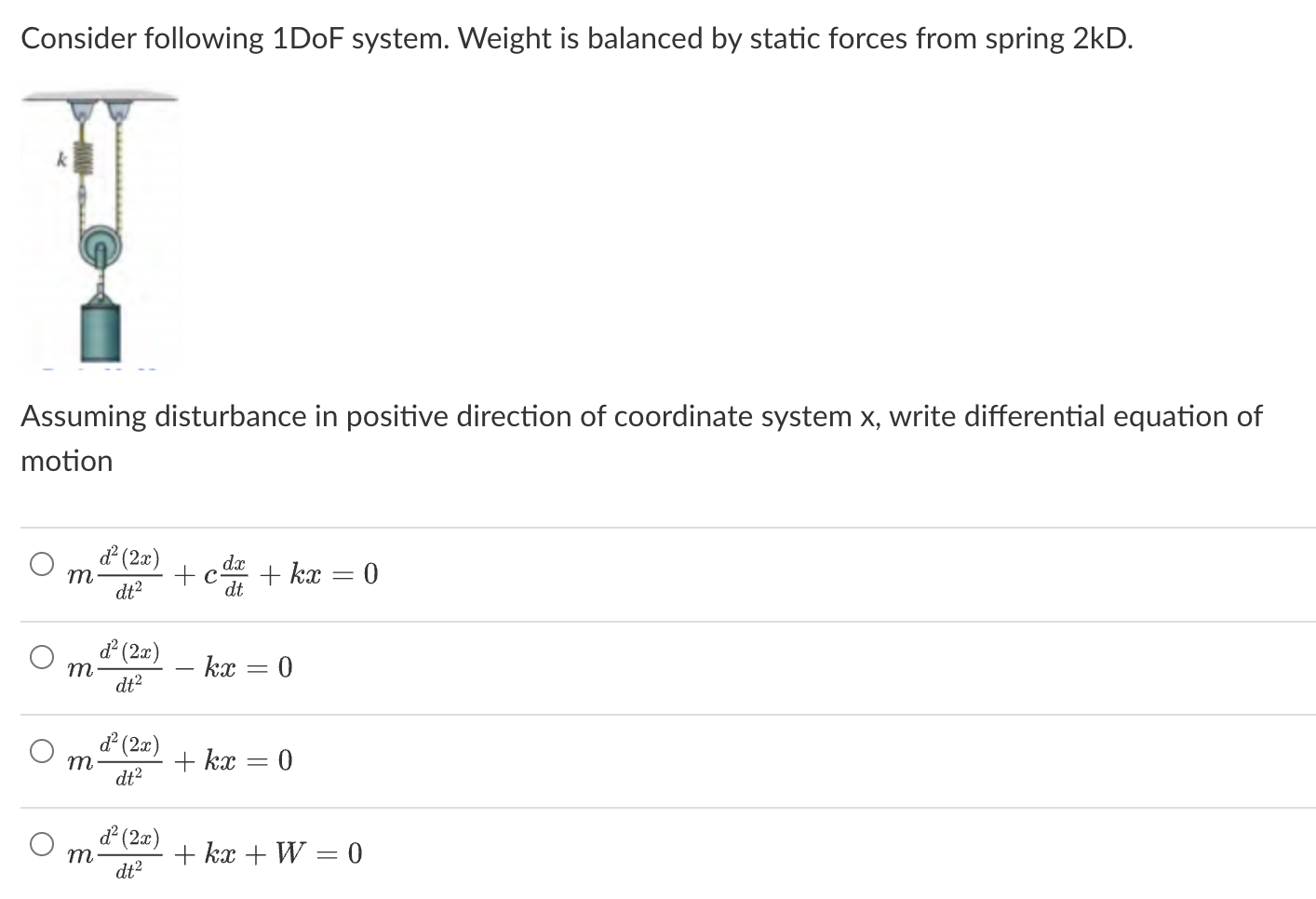 Solved Consider following 1DoF system. Weight is balanced by | Chegg.com