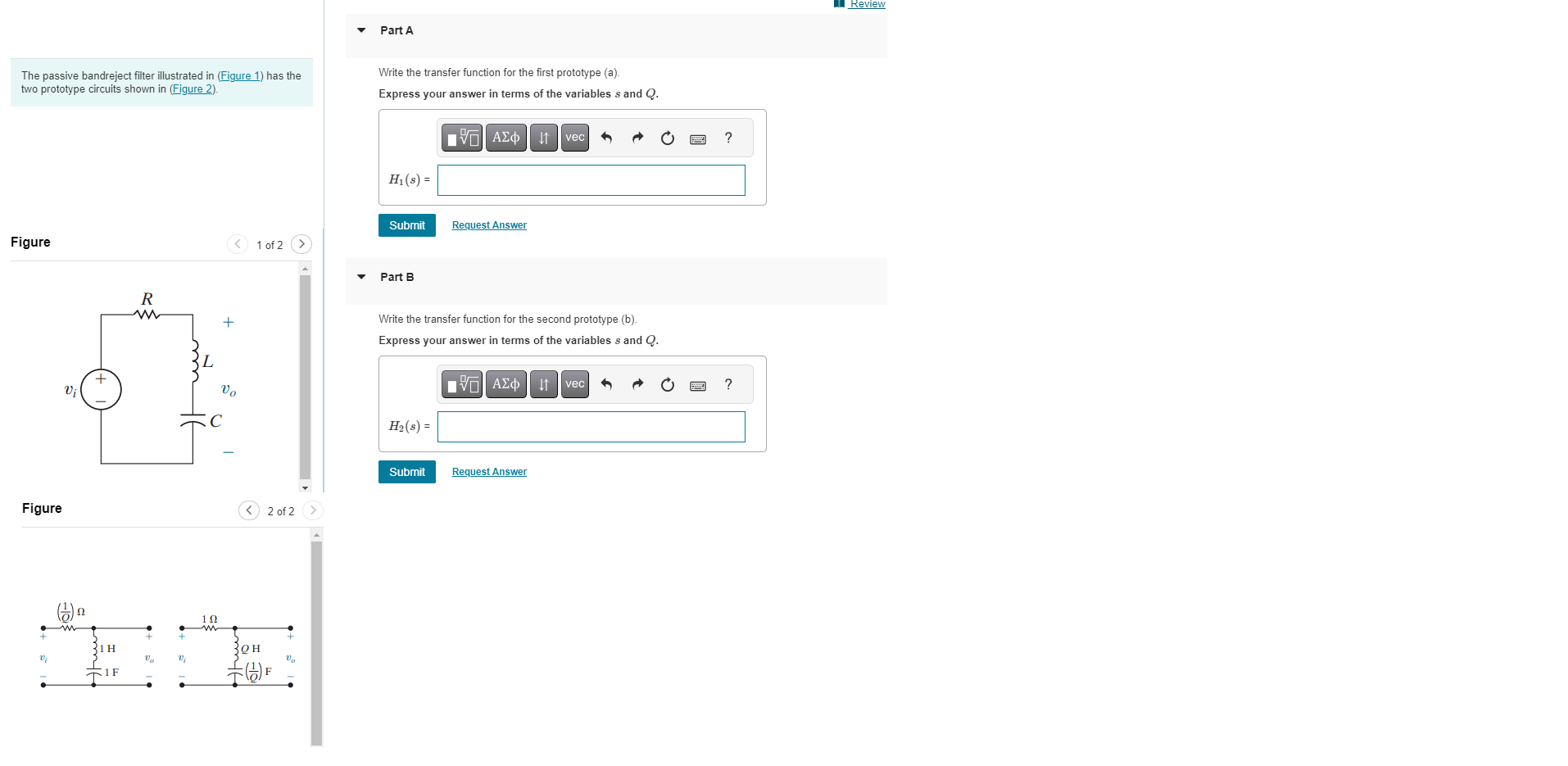 Solved The passive bandreject filter illustrated in (Figure | Chegg.com