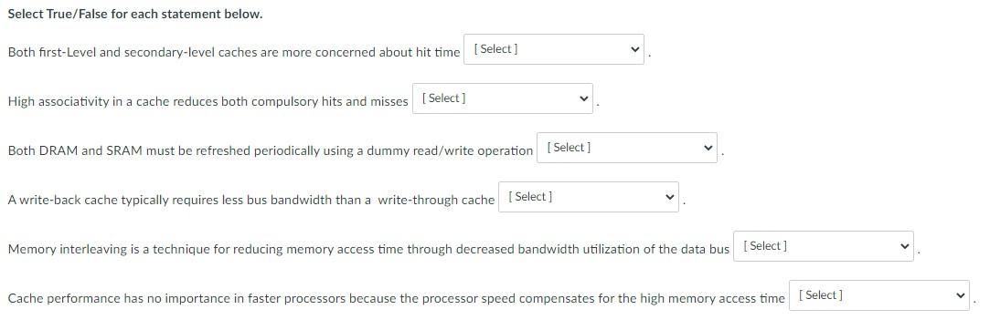 Solved Select True/False for each statement below. Both | Chegg.com