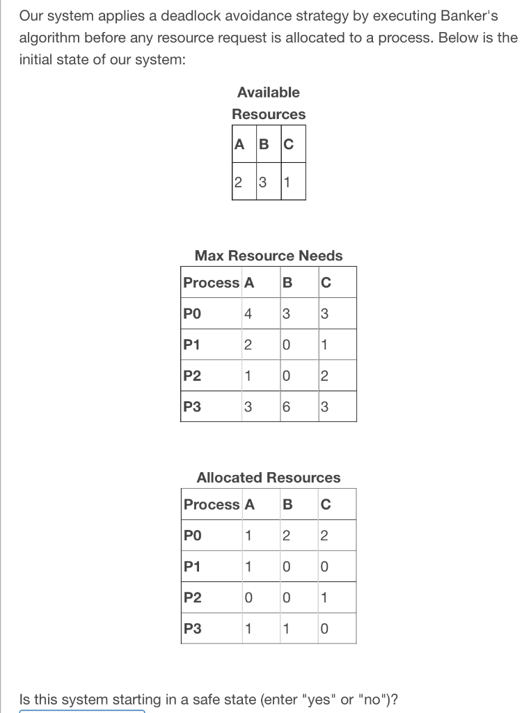 Solved Our system applies a deadlock avoidance strategy by | Chegg.com