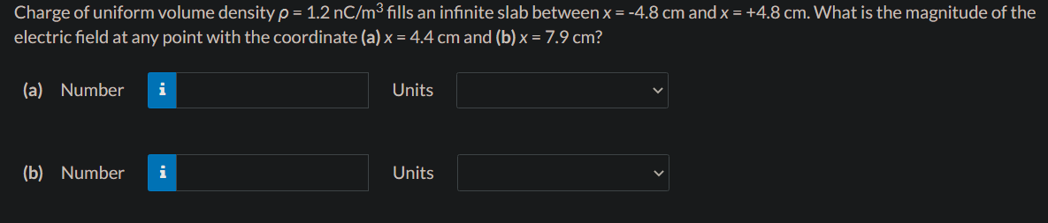 Solved Charge of uniform volume density ρ=1.2nC/m3fill an | Chegg.com
