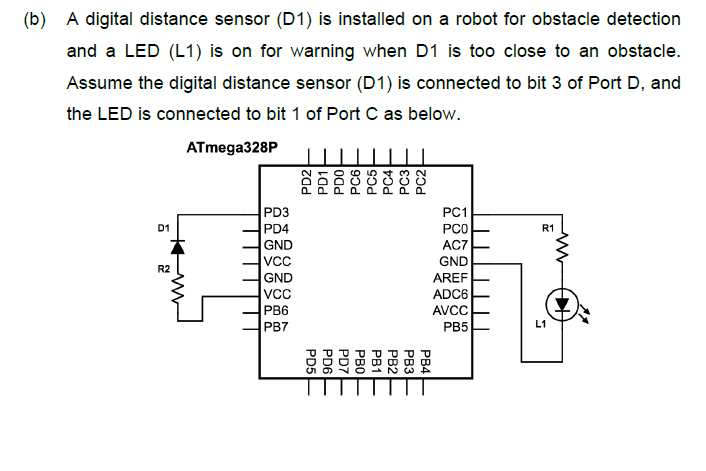 Solved b) A digital distance sensor (D1) is installed on a | Chegg.com