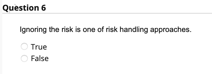 Solved Question 6 Ignoring the risk is one of risk handling | Chegg.com