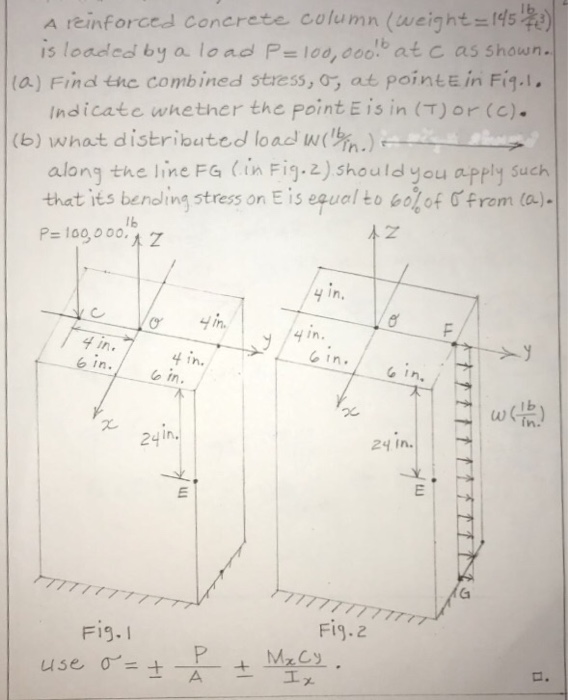 Solved A reinforced Concrete column (weight= 5 is loaded by | Chegg.com
