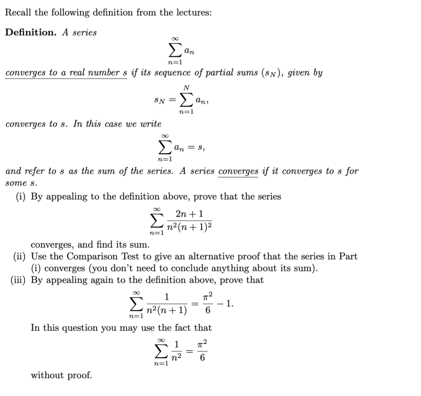 Solved （Sequences and series）Recall the following definition | Chegg.com