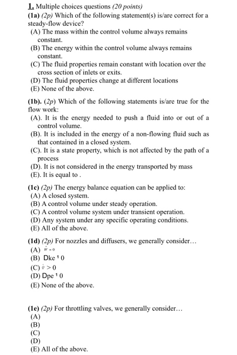 Solved 1 Multiple choices questions (20 points) (la) (2p) | Chegg.com