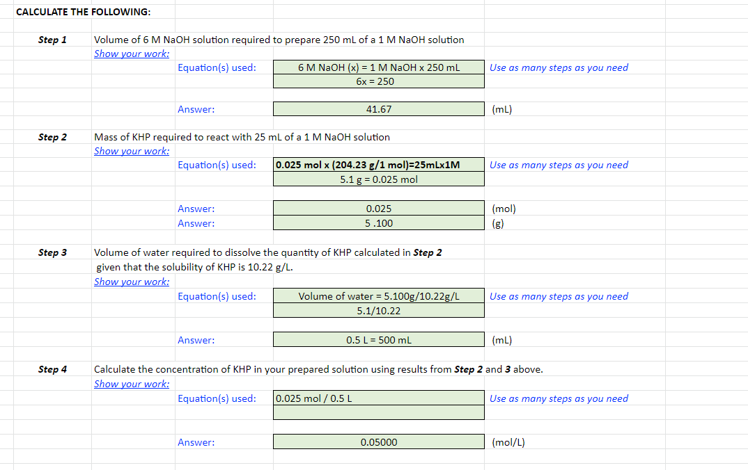 CALCULATE THE FOLLOWING: Step 1 Volume of 6 M NaOH | Chegg.com