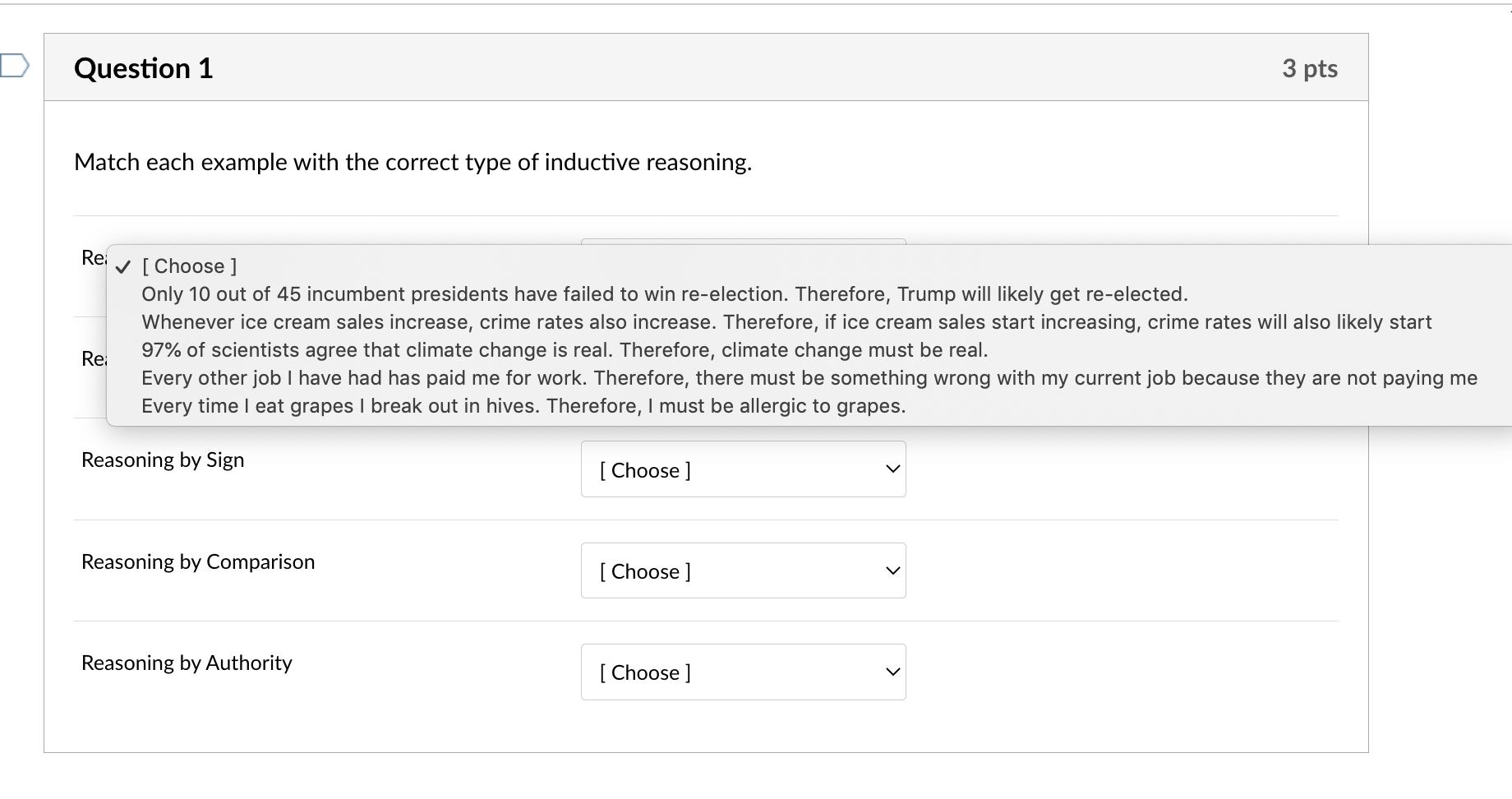 Match each example with the correct type of inductive | Chegg.com