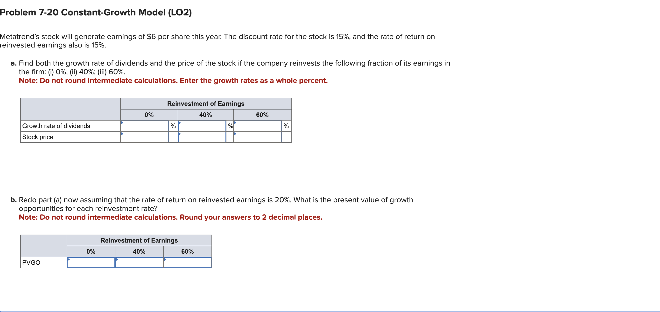 Problem 7-20 Constant-Growth Model (LO2) Metatrend's | Chegg.com