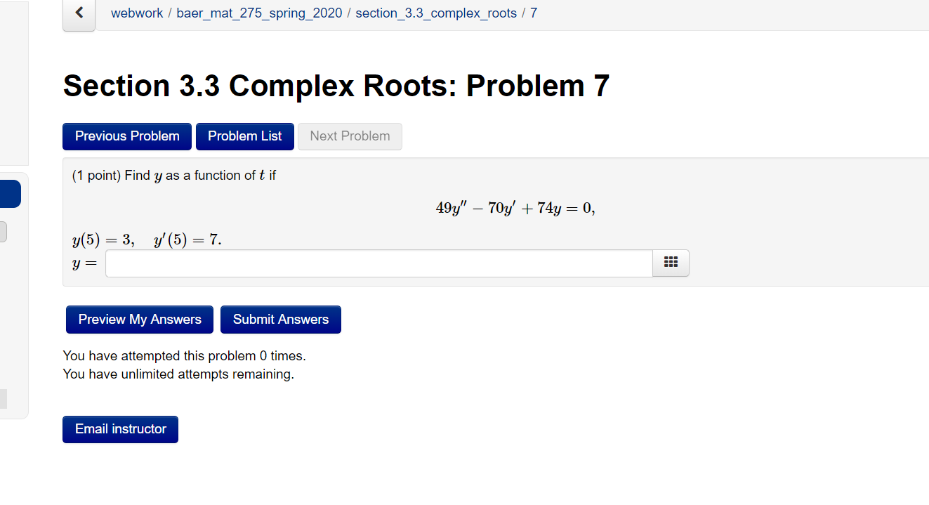 Solved webwork / baer_mat_275_spring_2020 / | Chegg.com
