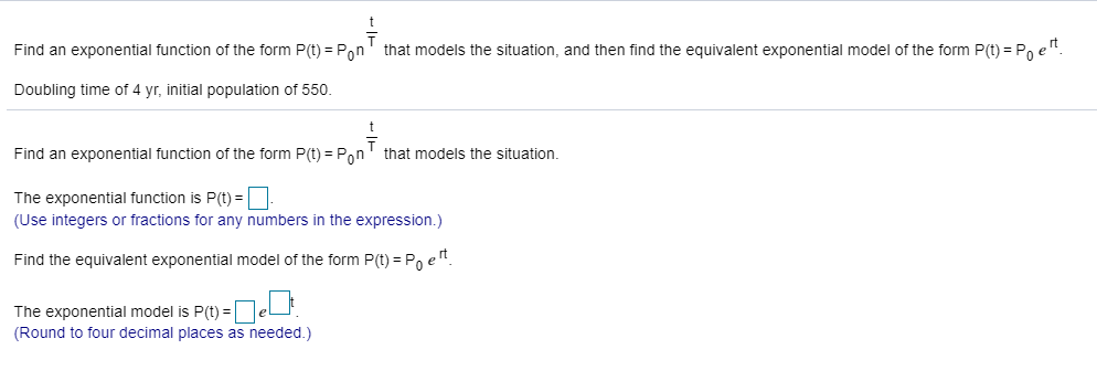 Solved Find an exponential function of the form P(t) Pon' | Chegg.com