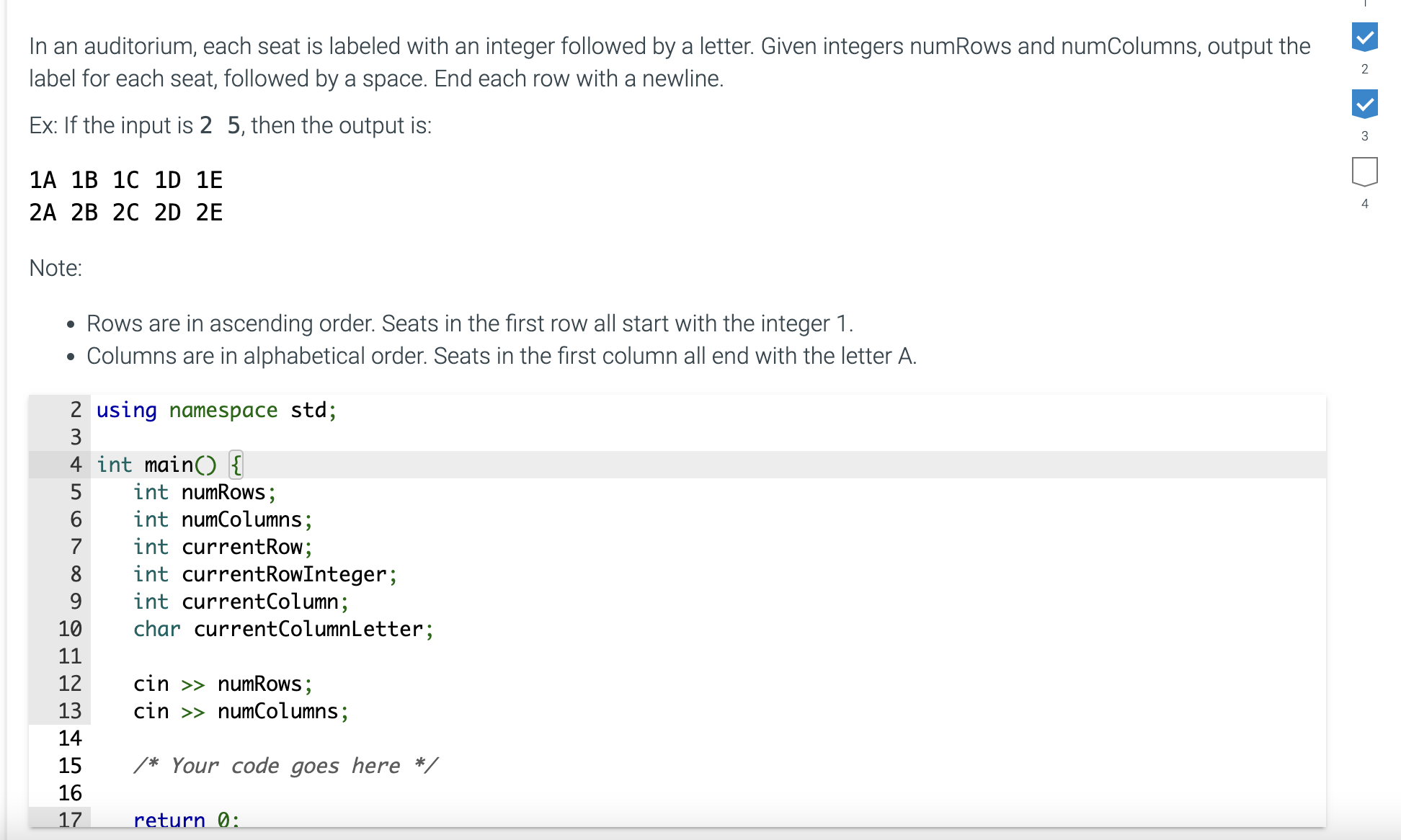Solved In an auditorium, each seat is labeled with an | Chegg.com