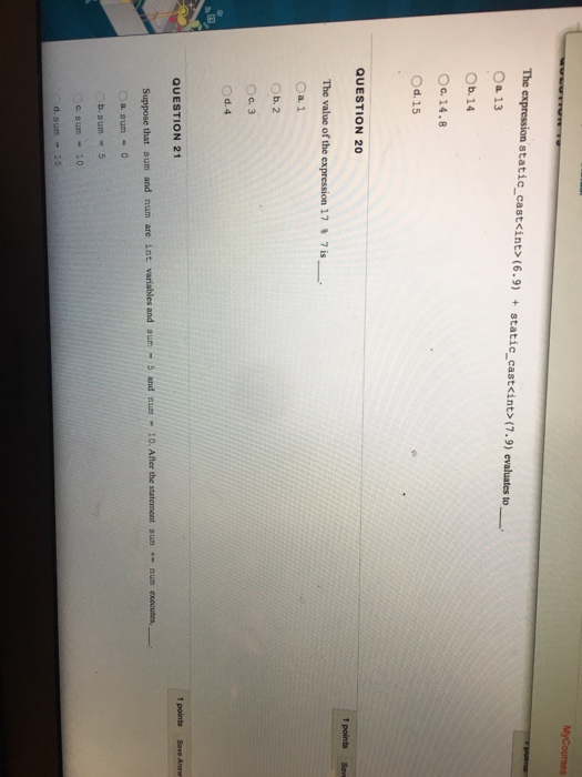 Solved The expression static_cast (6.9) + | Chegg.com
