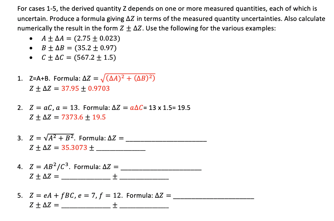 Solved For cases 1-5, the derived quantity Z depends on one | Chegg.com