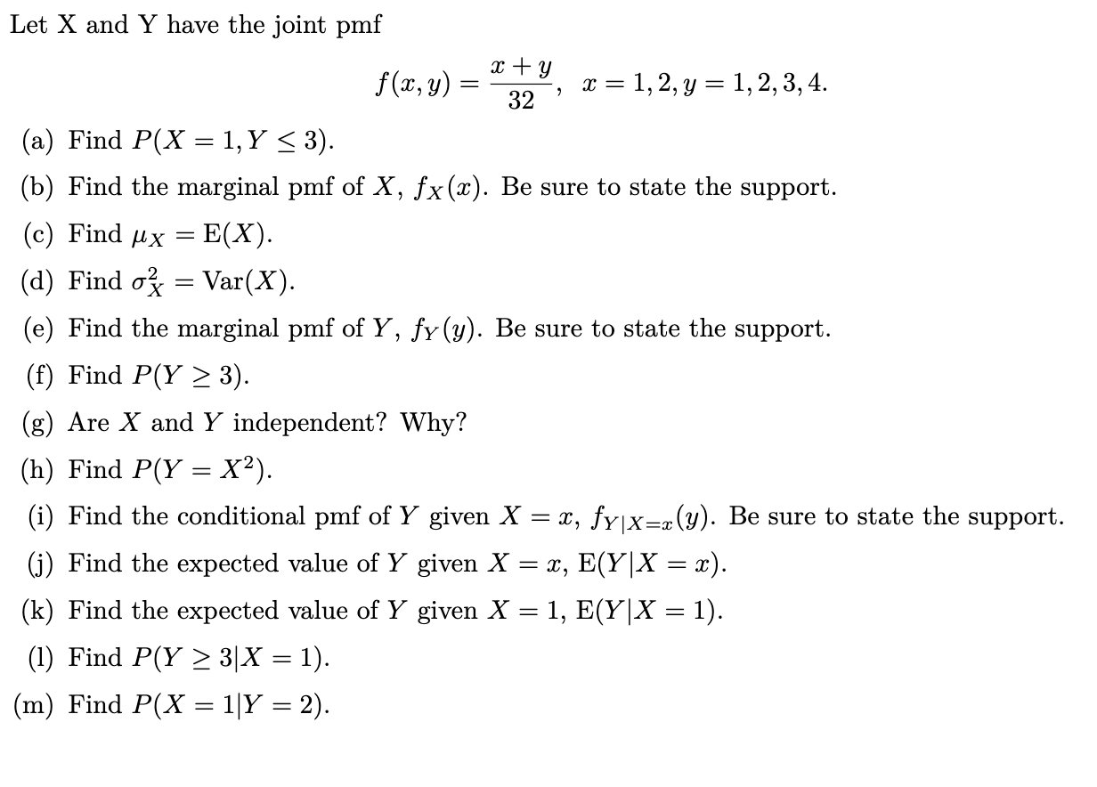 Solved Let X and Y have the joint pmf | Chegg.com