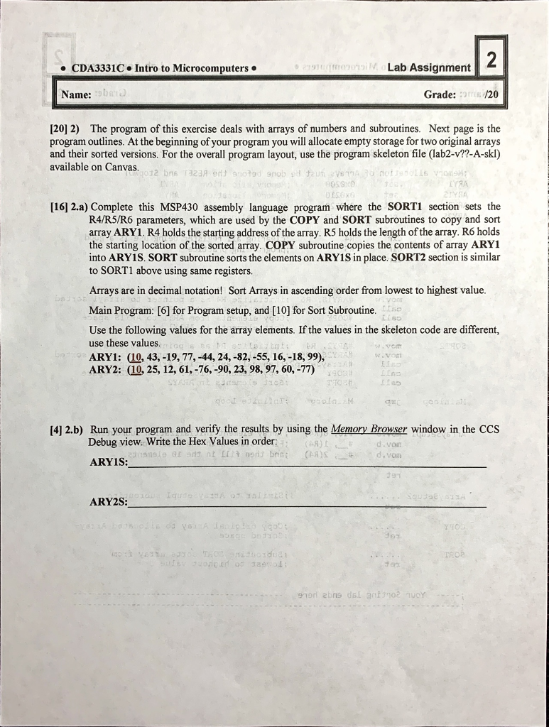 CDA3331C Intro to Microcomputers 1910 1911 Lab | Chegg.com