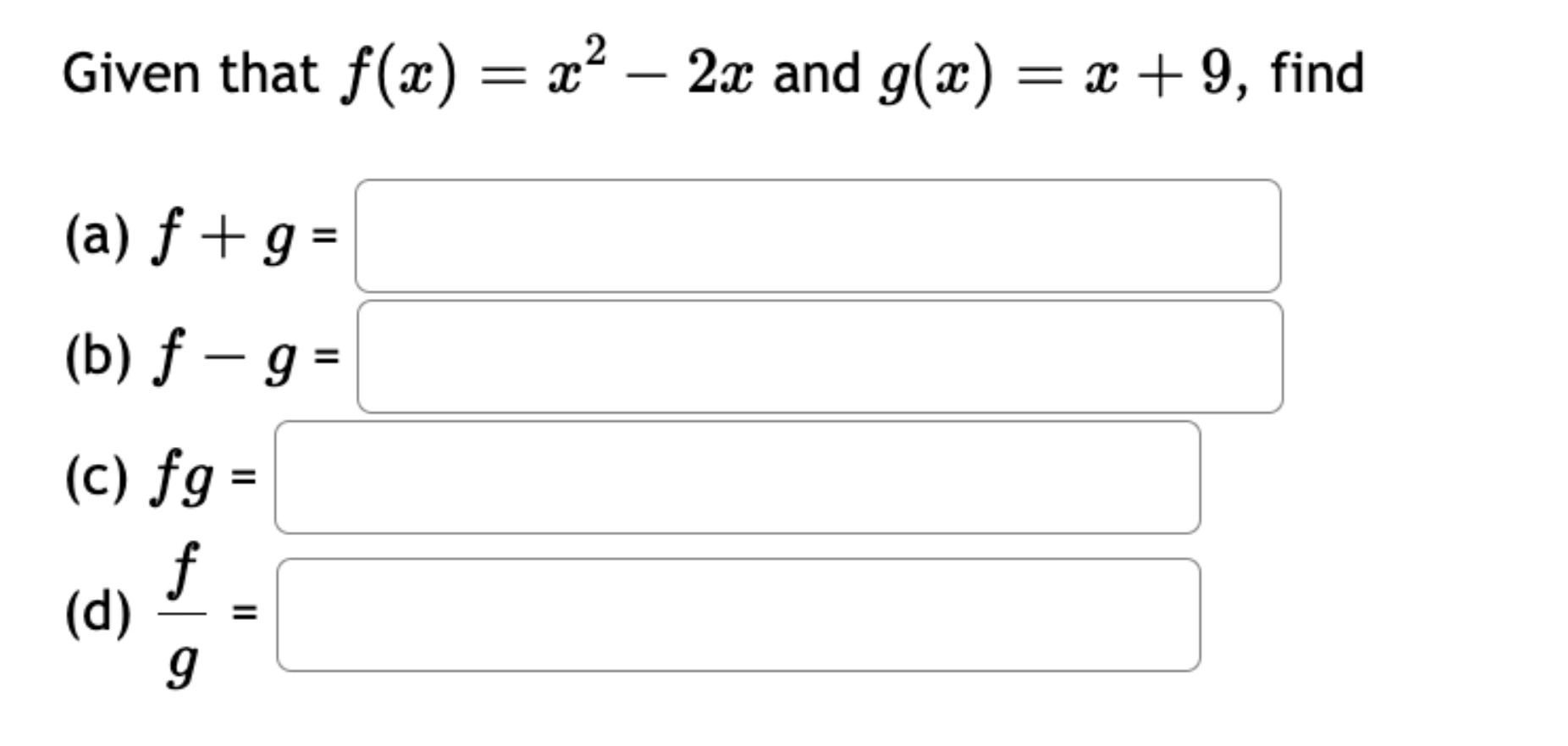 Solved Given that f(x)=x2-2x ﻿and g(x)=x+9, | Chegg.com