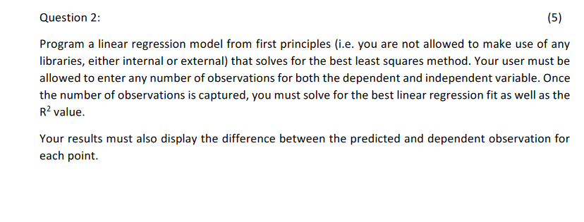 Solved Question 2: (5) Program a linear regression model | Chegg.com