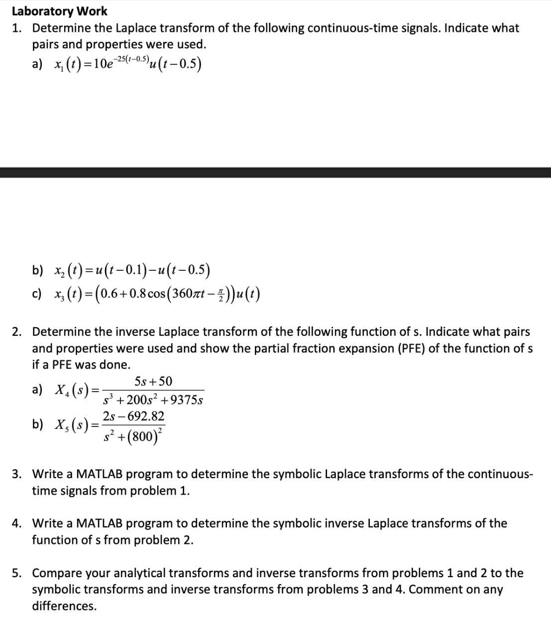 Solved Laboratory Work 1. Determine the Laplace transform of | Chegg.com