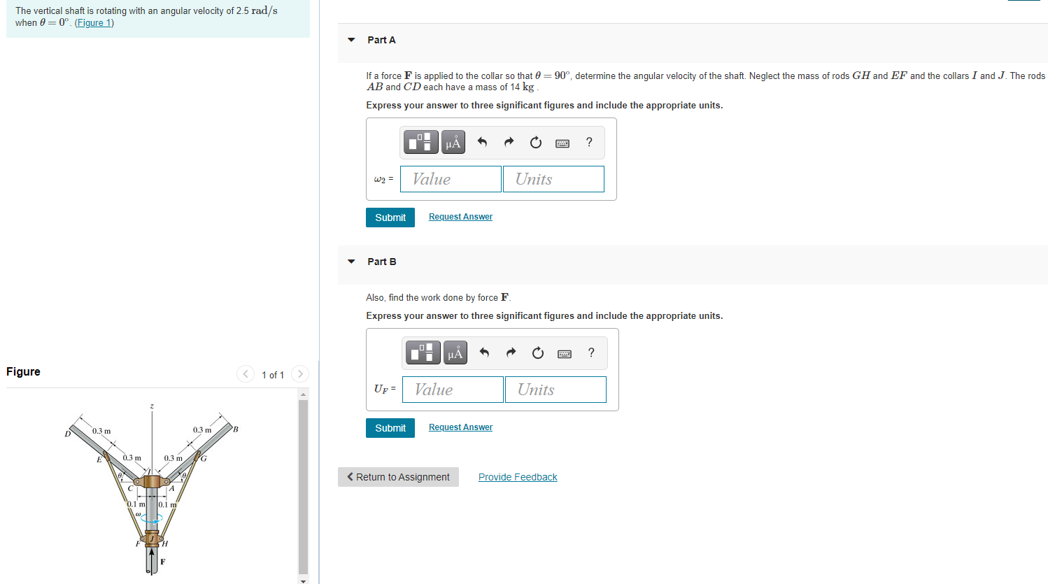 Solved The vertical shaft is rotating with an angular | Chegg.com