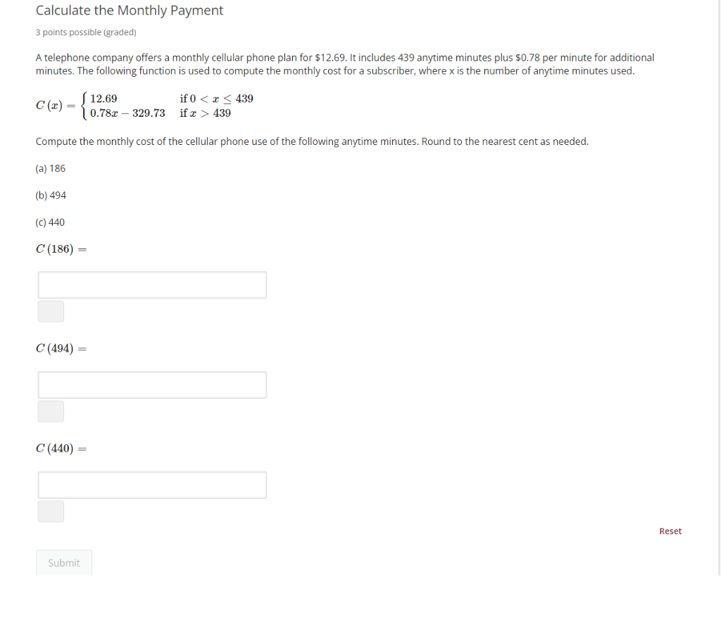 Solved Calculate the Monthly Payment 3 points possible | Chegg.com
