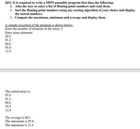 Solved Q#2: It is required to write a MIPS assembly program | Chegg.com