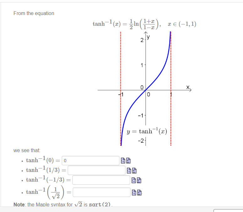 Solved From the equation tanh−1(x)=21ln(1−x1+x),x∈(−1,1) we | Chegg.com