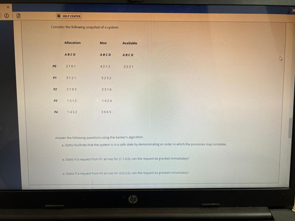 Solved Consider the following snapshot of a system: Answer | Chegg.com