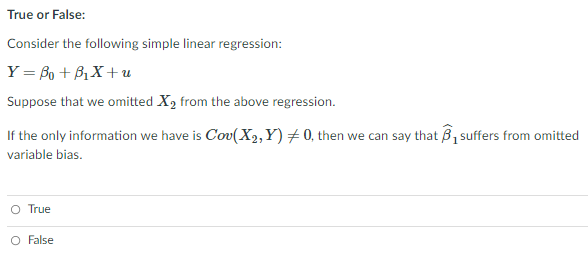 Solved True or False: Consider the following simple linear | Chegg.com