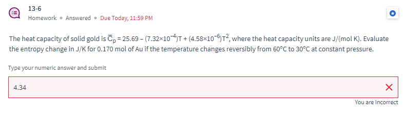 The heat capacity of solid gold is | Chegg.com