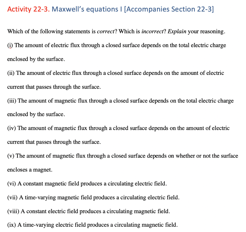 Solved Activity 22-3. Maxwell's equations | [Accompanies | Chegg.com