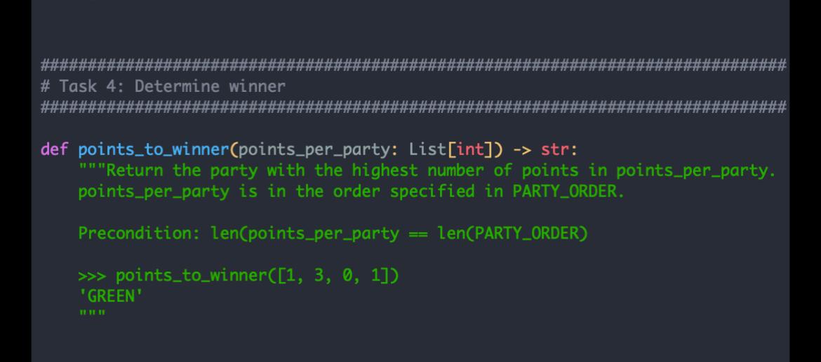 Solved Task 4: Determine winner Most of the vote data | Chegg.com