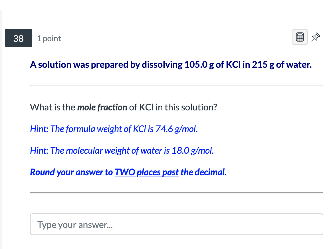 Solved A solution was prepared by dissolving 105.0 g of KCl | Chegg.com
