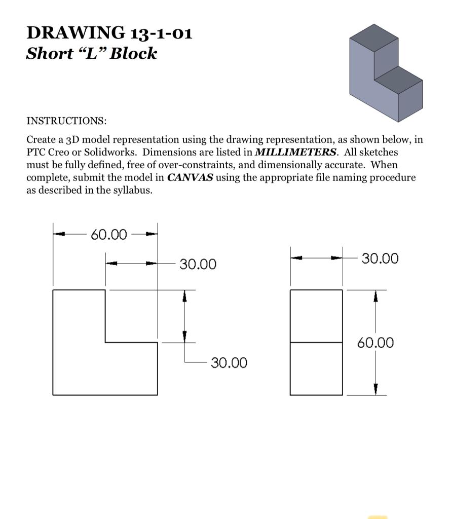 Solved DRAWING 13-1-01 Short “L” Block INSTRUCTIONS: Create | Chegg.com