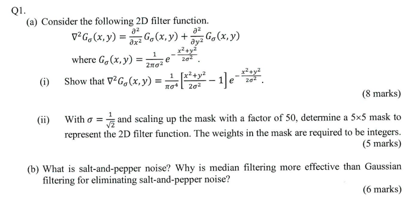 Solved Q1.(a) ﻿Consider the following 2D ﻿filter | Chegg.com
