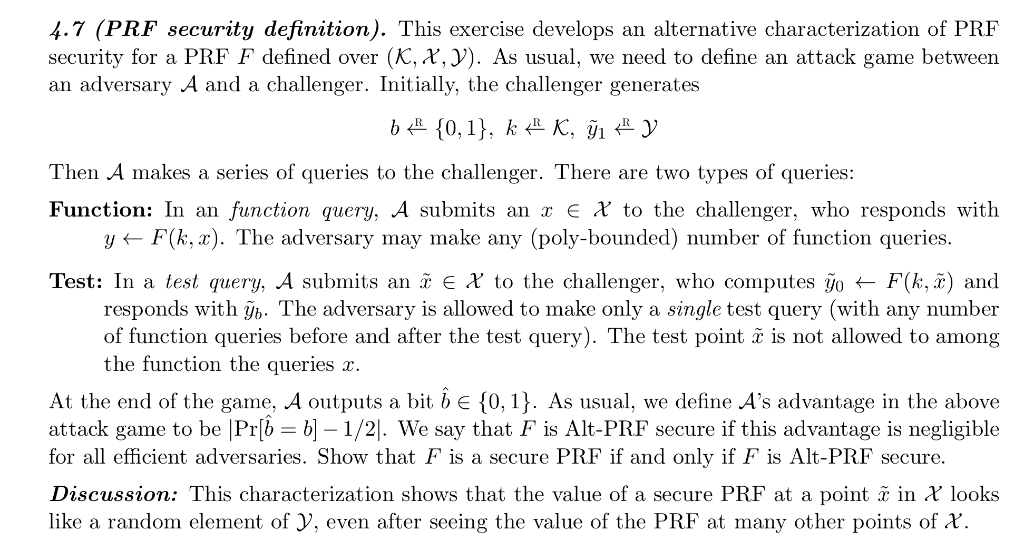 4.7 (PRF security definition). This exercise develops | Chegg.com