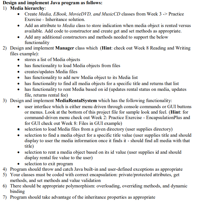 Solved Design and implement Java program as follows: 1) | Chegg.com