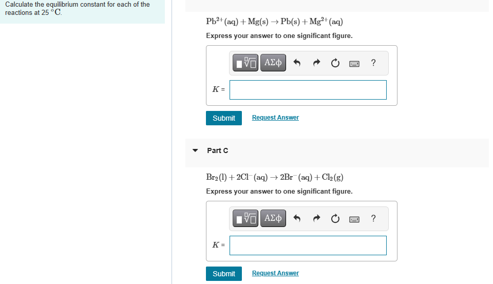 Solved Calculate the equilibrium constant for each of the | Chegg.com