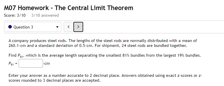 Solved MO7 Homework - The Central Limit Theorem Score: 3/10 | Chegg.com