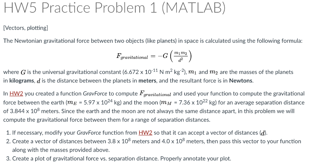 Solved HW5 Practice Problem 1 (MATLAB) Vectors, plottingl | Chegg.com